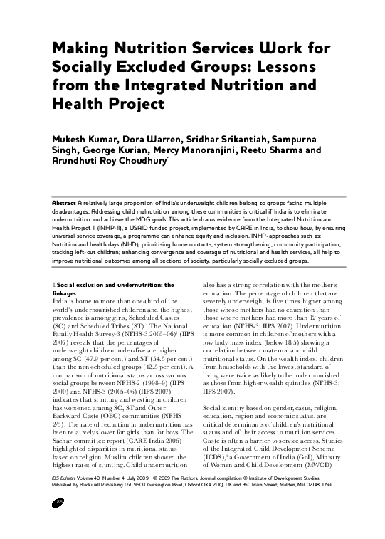 (PDF) Making Nutrition Services Work for Socially Excluded Groups ...