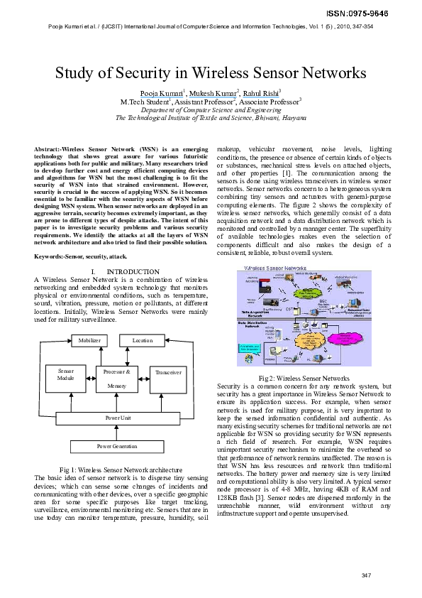 (PDF) Study of Security in Wireless Sensor Networks