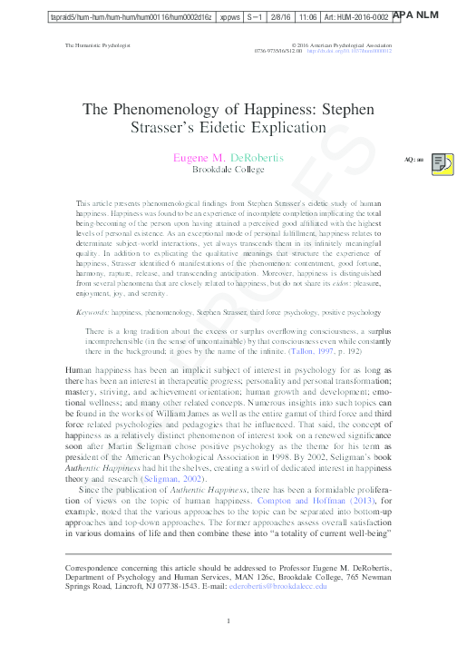 (PDF) The phenomenology of happiness: Stephen Strasser’s eidetic ...