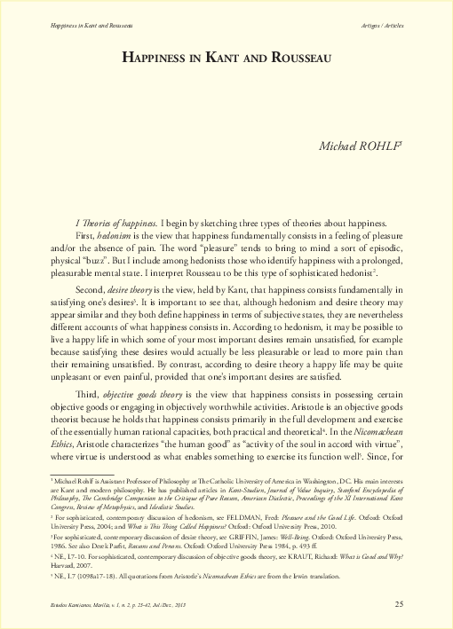 (PDF) Happiness in Kant and Rousseau