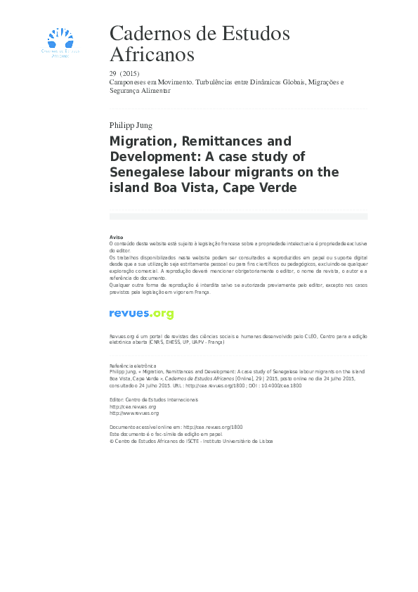 (PDF) Migration, Remittances and Development: A case study of Senegalese labour migrants on the ...