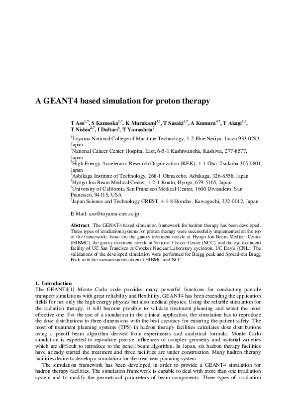 (PDF) A GEANT4 based simulation for proton therapy