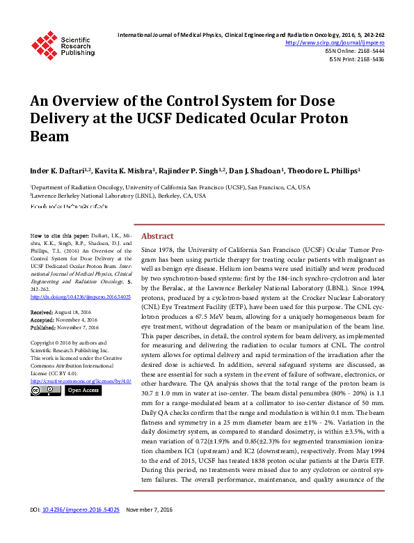 (PDF) An Overview of the Control System for Dose Delivery at the UCSF ...