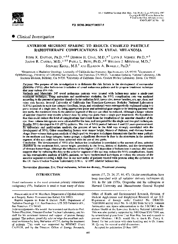 (PDF) ANTERIOR SEGMENT SPARING TO REDUCE CHARGED PARTICLE RADIOTHERAPY ...