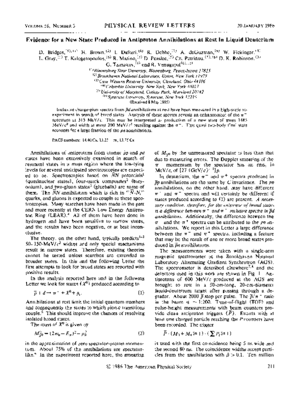 (PDF) PHYSICAL REVIEW LETTERS Evidence for a New State Produced in ...
