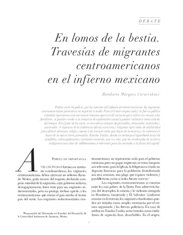 (PDF) En lomos de la bestia. Travesías de migrantes centroamericanos en ...