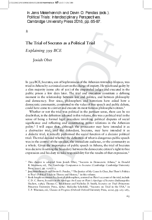 (PDF) The Trial of Socrates as a Political Trial: Explaining 399 BCE. 2016