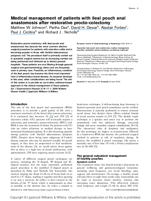 (PDF) Medical management of patients with ileal pouch anal anastomosis ...