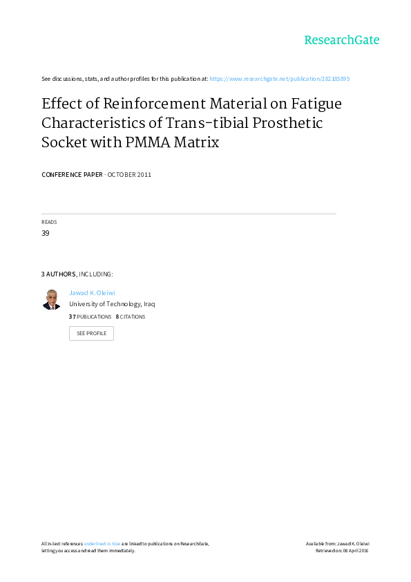 (PDF) Effect of Reinforcement Material on Fatigue Characteristics of ...