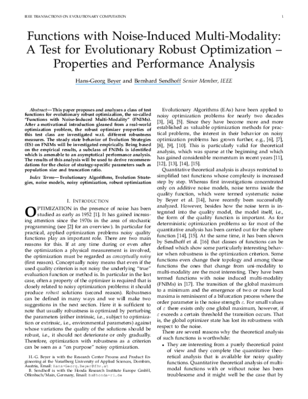 Pdf Functions With Noise Induced Multimodality A Test For Evolutionary Robust Optimization
