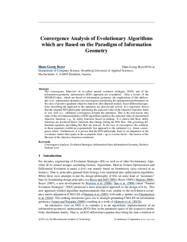 (PDF) Convergence analysis of evolutionary algorithms that are based on the paradigm of ...