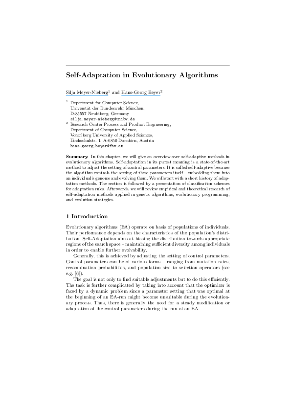 (PDF) Self-Adaptation in Evolutionary Algorithms
