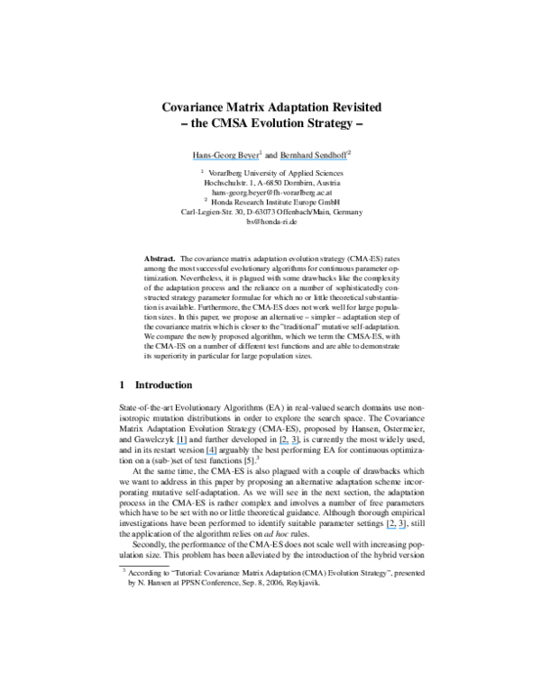 Pdf Covariance Matrix Adaptation Revisited The Cmsa Evolution Strategy