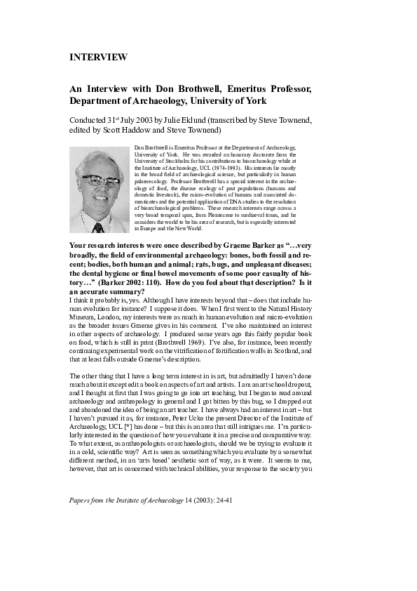(PDF) Don Brothwell, Emeritus Professor, Department of Archaeology ...
