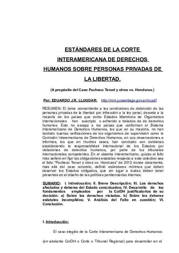 (PDF) ESTÁNDARES DE LA CORTE INTERAMERICANA DE DERECHOS HUMANOS SOBRE PERSONAS PRIVADAS DE LA ...
