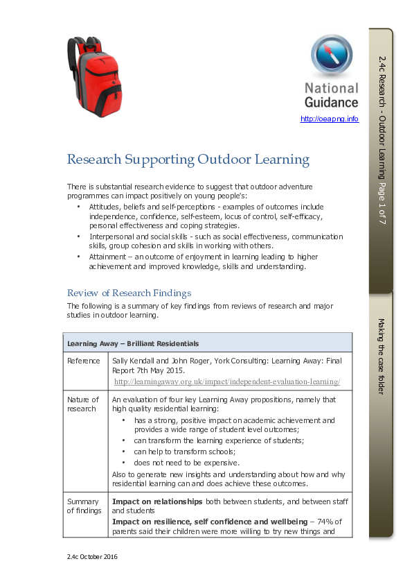 (PDF) .4c Research Supporting Outdoor Learning and LOtC