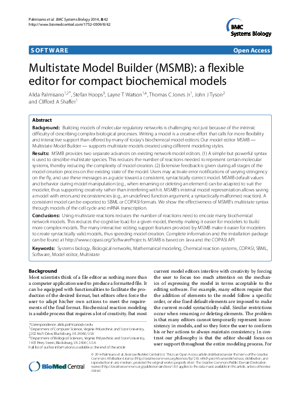 (PDF) Multistate Model Builder (MSMB): a flexible editor for compact biochemical models