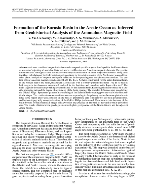 (PDF) Formation of the Eurasia Basin in the Arctic Ocean as inferred ...