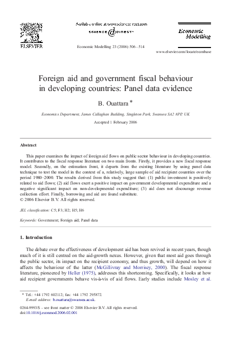 (PDF) Foreign aid and government fiscal behaviour in developing countries: Panel data evidence