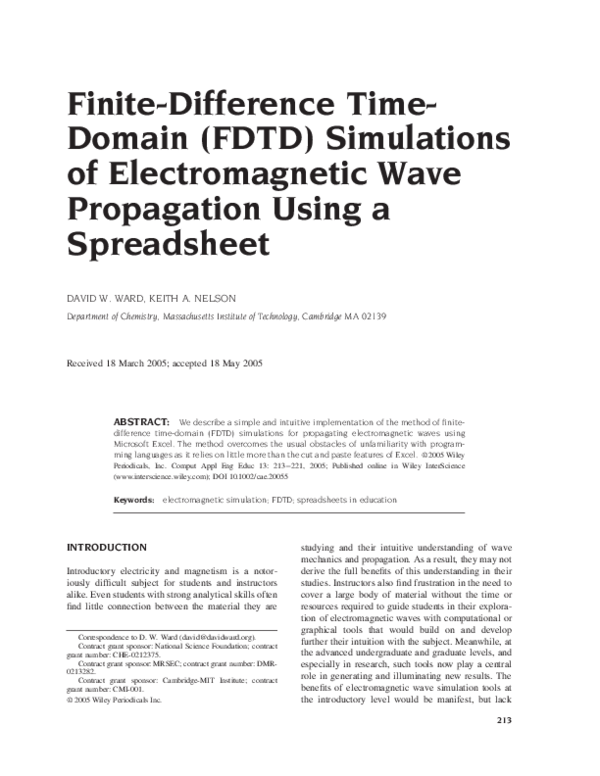 Pdf Finite Difference Time Domain Fdtd Simulations Of Electromagnetic Wave Propagation Using