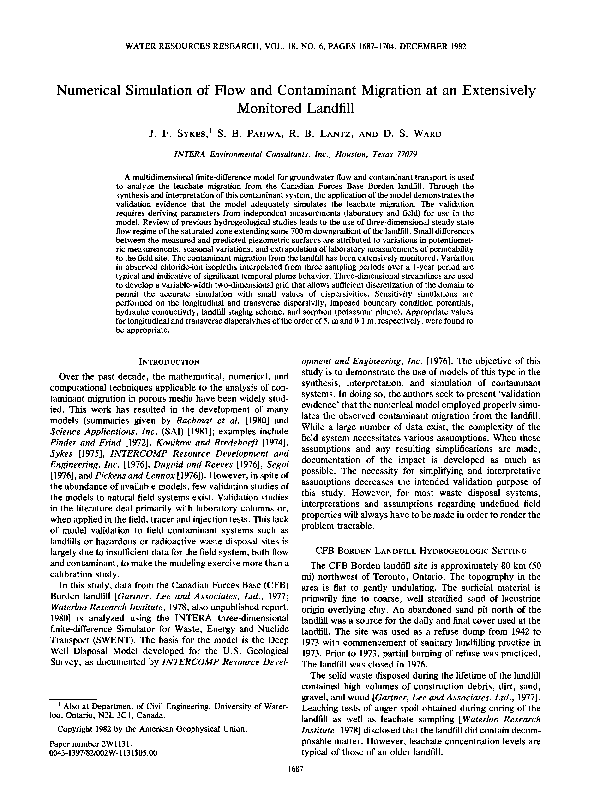 (PDF) Numerical simulation of flow and contaminant migration at an ...