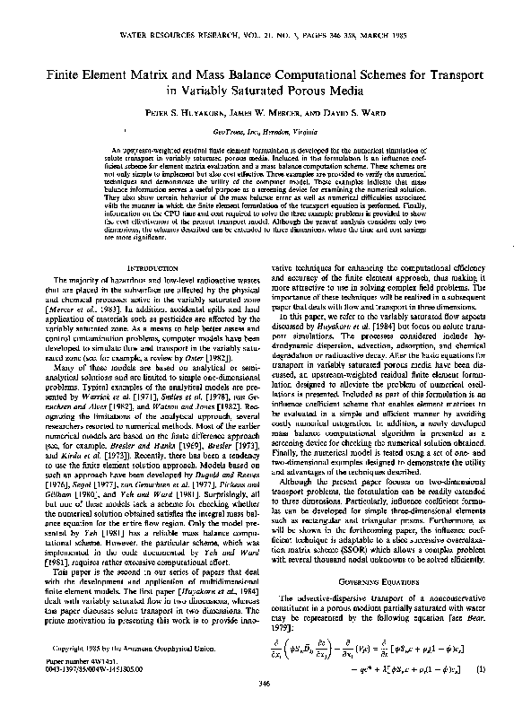(PDF) Finite Element Matrix and Mass Balance Computational Schemes for ...