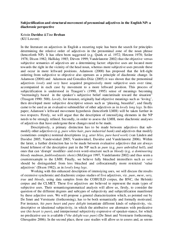 (PDF) Subjectification and structural movement of prenominal adjectives ...