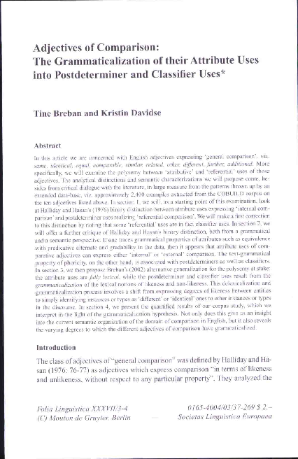(PDF) Adjectives of Comparison: The Grammaticalization of their ...