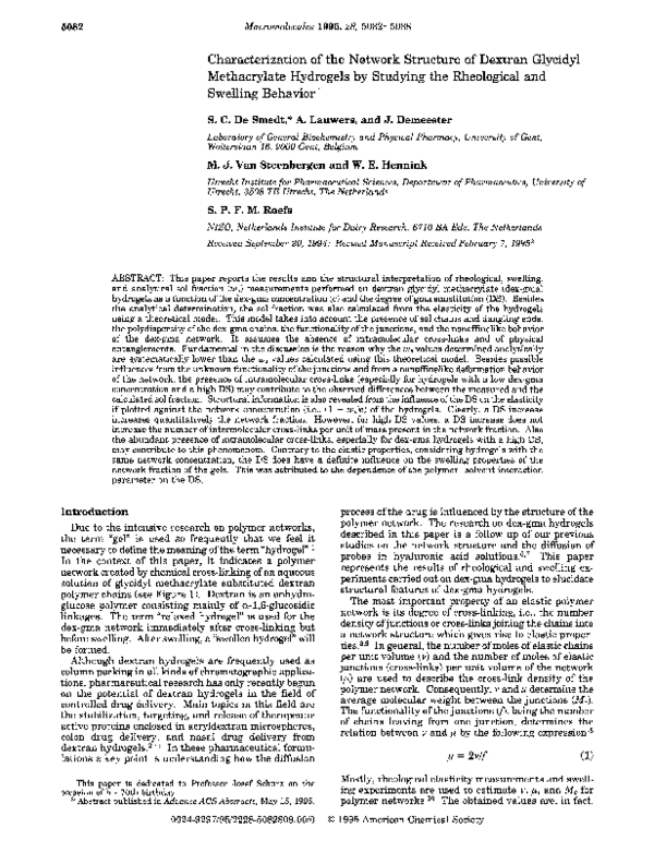 (PDF) Characterization of the Network Structure of Dextran Glycidyl ... (PDF) Characterization of the Network Structure of Dextran Glycidyl ...