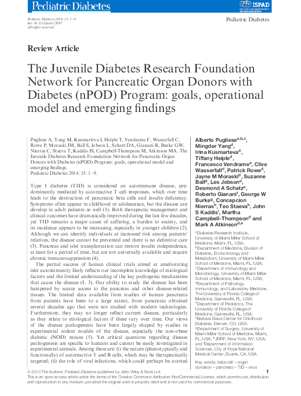 (PDF) The Juvenile Diabetes Research Foundation Network for Pancreatic ...