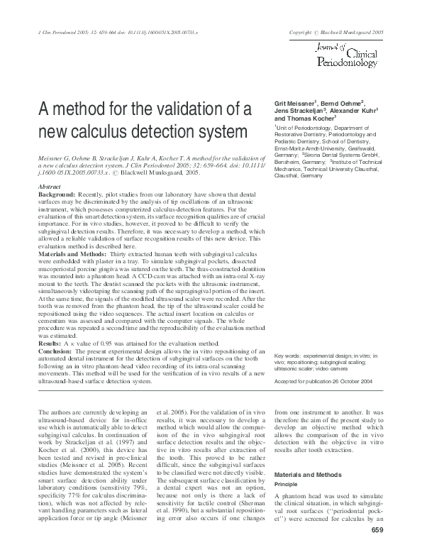 (PDF) A method for the validation of a new calculus detection system ...