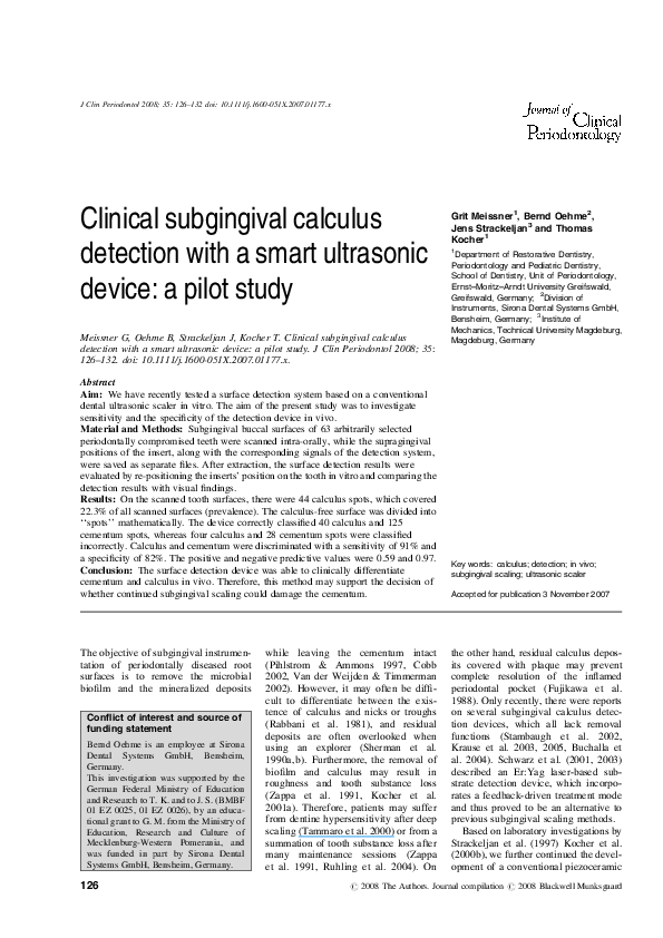 (PDF) Clinical subgingival calculus detection with a smart ultrasonic ...