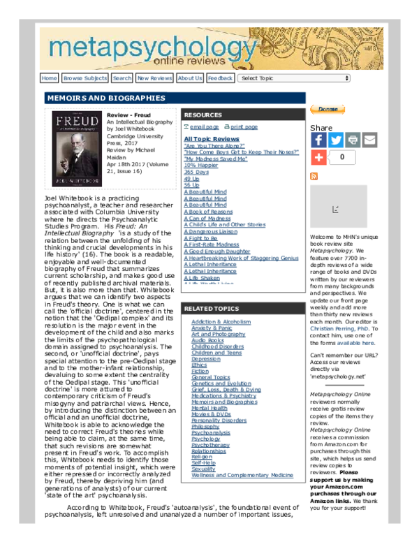 (PDF) Review: Freud, an intellectual Biography by Joel Whitebook