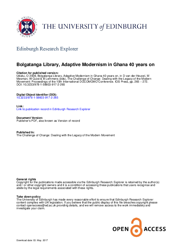 (PDF) Bolgatanga Library, Adaptive Modernism in Ghana 40 years on