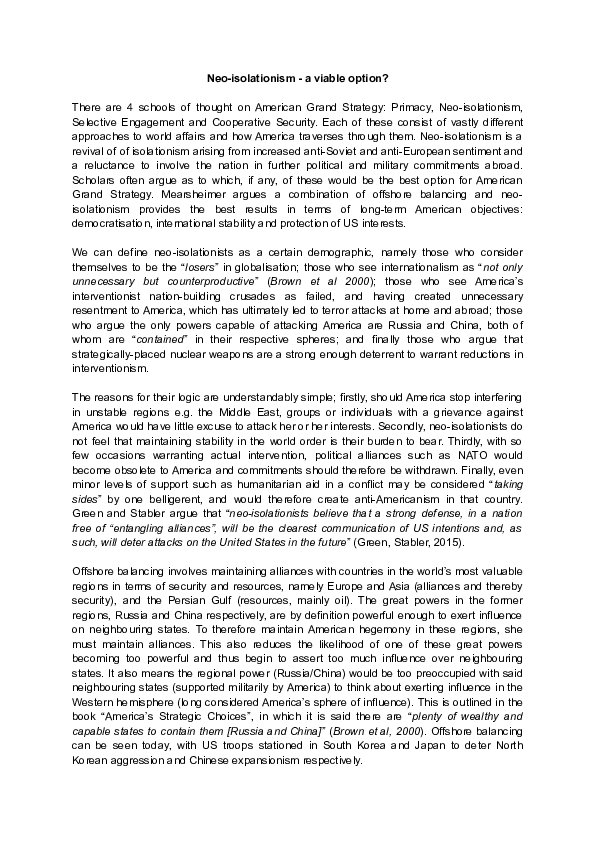 (DOC) Neo-isolationism, a viable option?