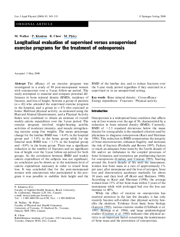 Pdf Longitudinal Evaluation Of Supervised Versus Unsupervised Exercise Programs For The
