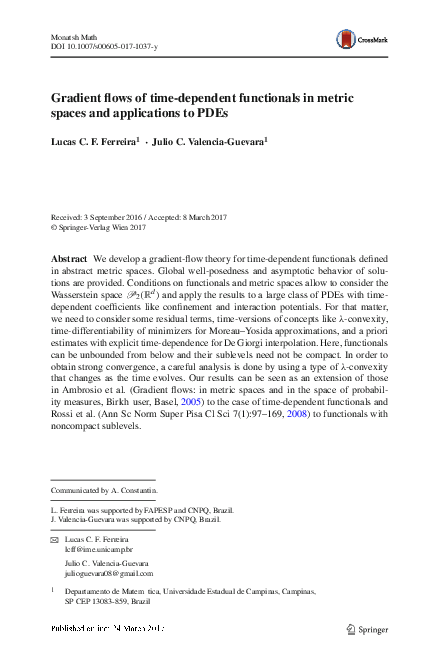 Pdf Gradient Flows Of Time Dependent Functionals In Metric Spaces And Applications To Pdes