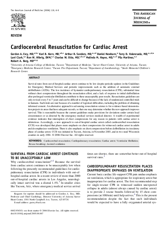 (PDF) Cardiocerebral Resuscitation for Cardiac Arrest