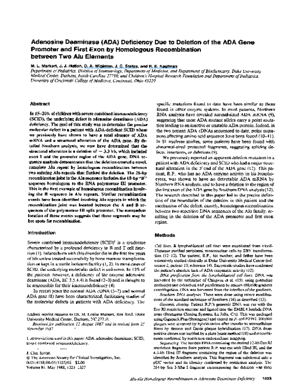(PDF) Adenosine deaminase (ADA) deficiency due to deletion of the ADA ...