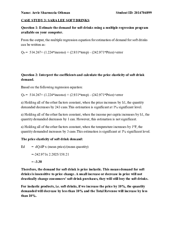 (DOC) Sara lee soft drinks case study