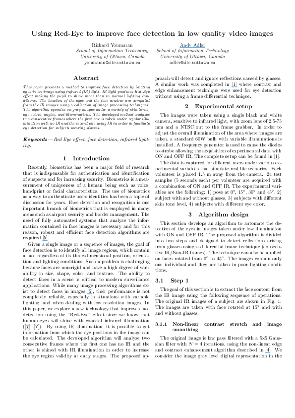Pdf Using Red Eye To Improve Face Detection In Low Quality Video Images