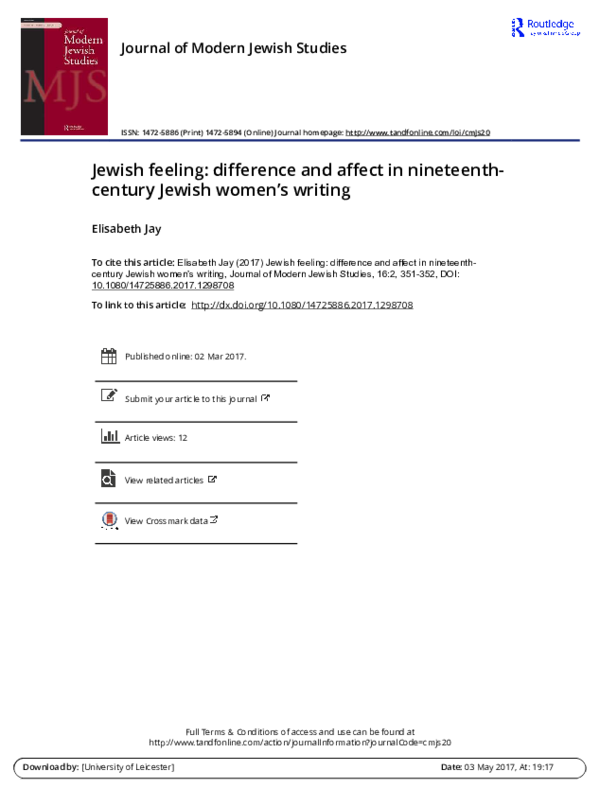 (PDF) Review of Jewish Feeling in Journal of Modern Jewish Studies ...