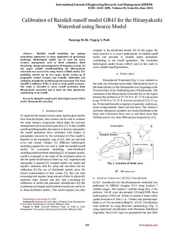 (PDF) Calibration of Rainfall-runoff model GR4J for the Hiranyakeshi Watershed using Source Model