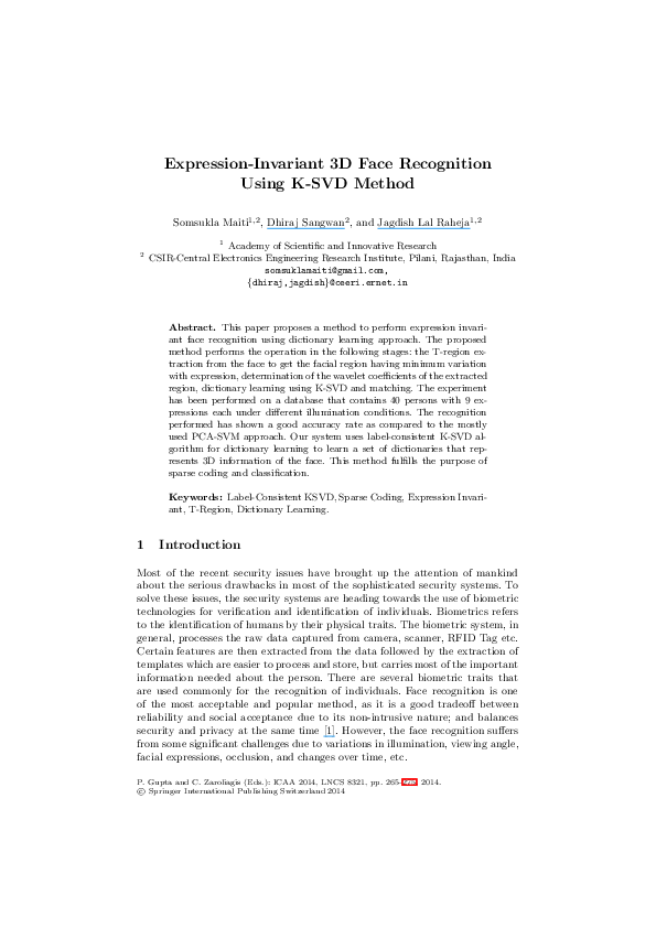 Pdf Expression Invariant 3d Face Recognition Using K Svd Method
