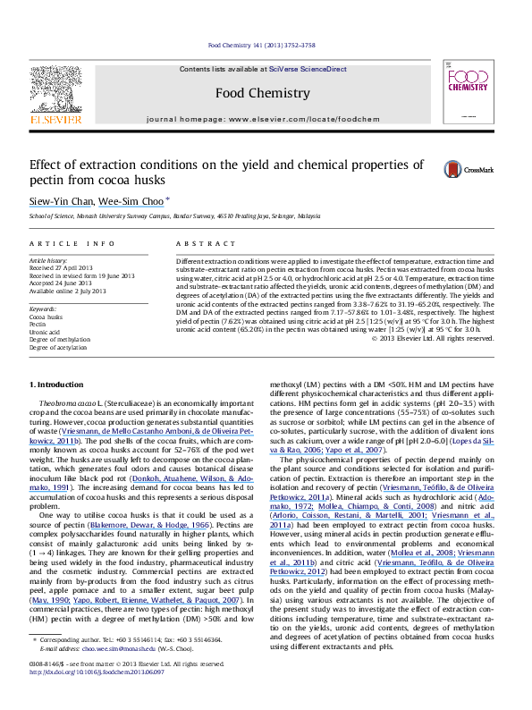 Pdf Effect Of Extraction Conditions On The Yield And Chemical