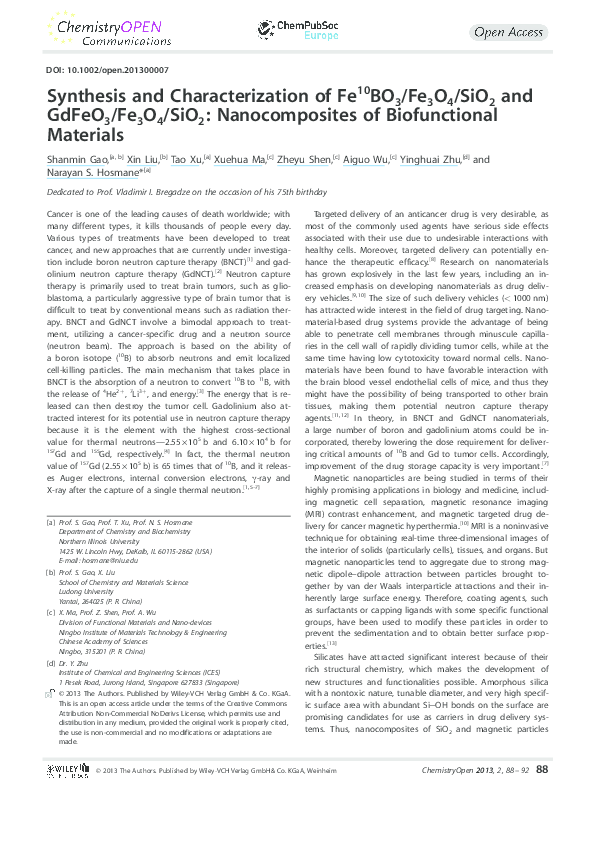 Pdf Synthesis And Characterization Of Fe10bo3fe3o4sio2 And Gdfeo3fe3o4sio2