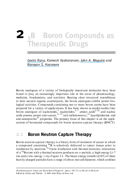 (PDF) 5B Boron Compounds as Therapeutic Drugs