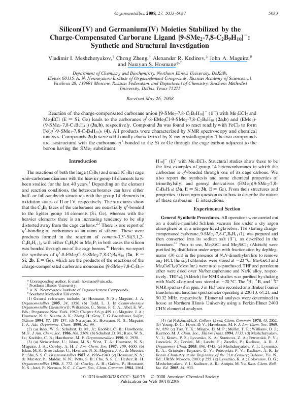 (PDF) Silicon(IV) and Germanium(IV) Moieties Stabilized by the Charge ...