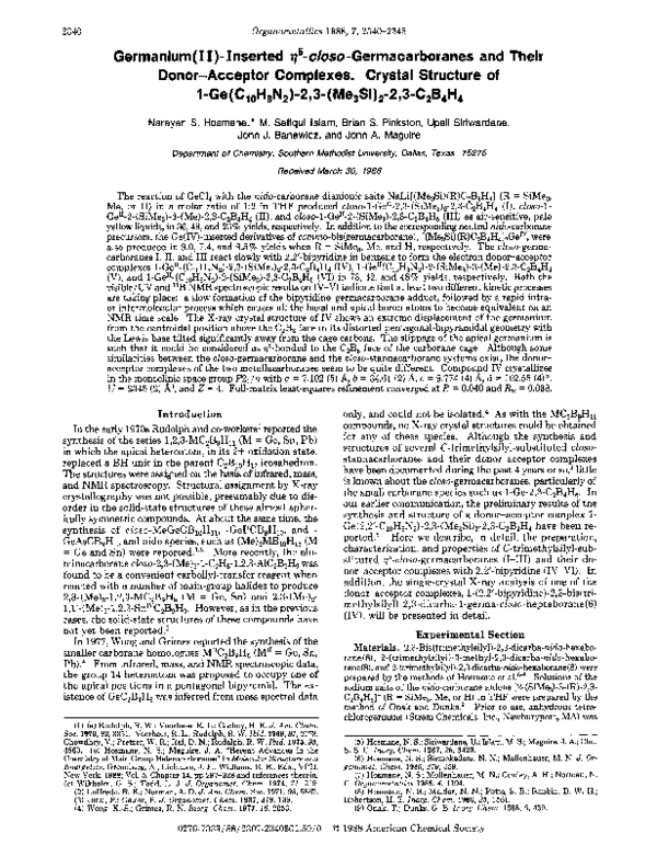 (PDF) Germanium(II)-inserted .eta.5-closo-germacarboranes and their ...