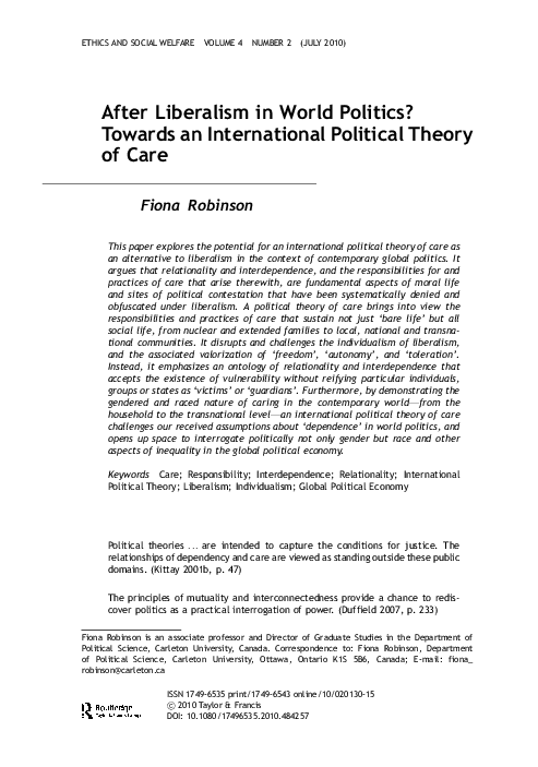 (PDF) After liberalism in world politics? Towards an international ...